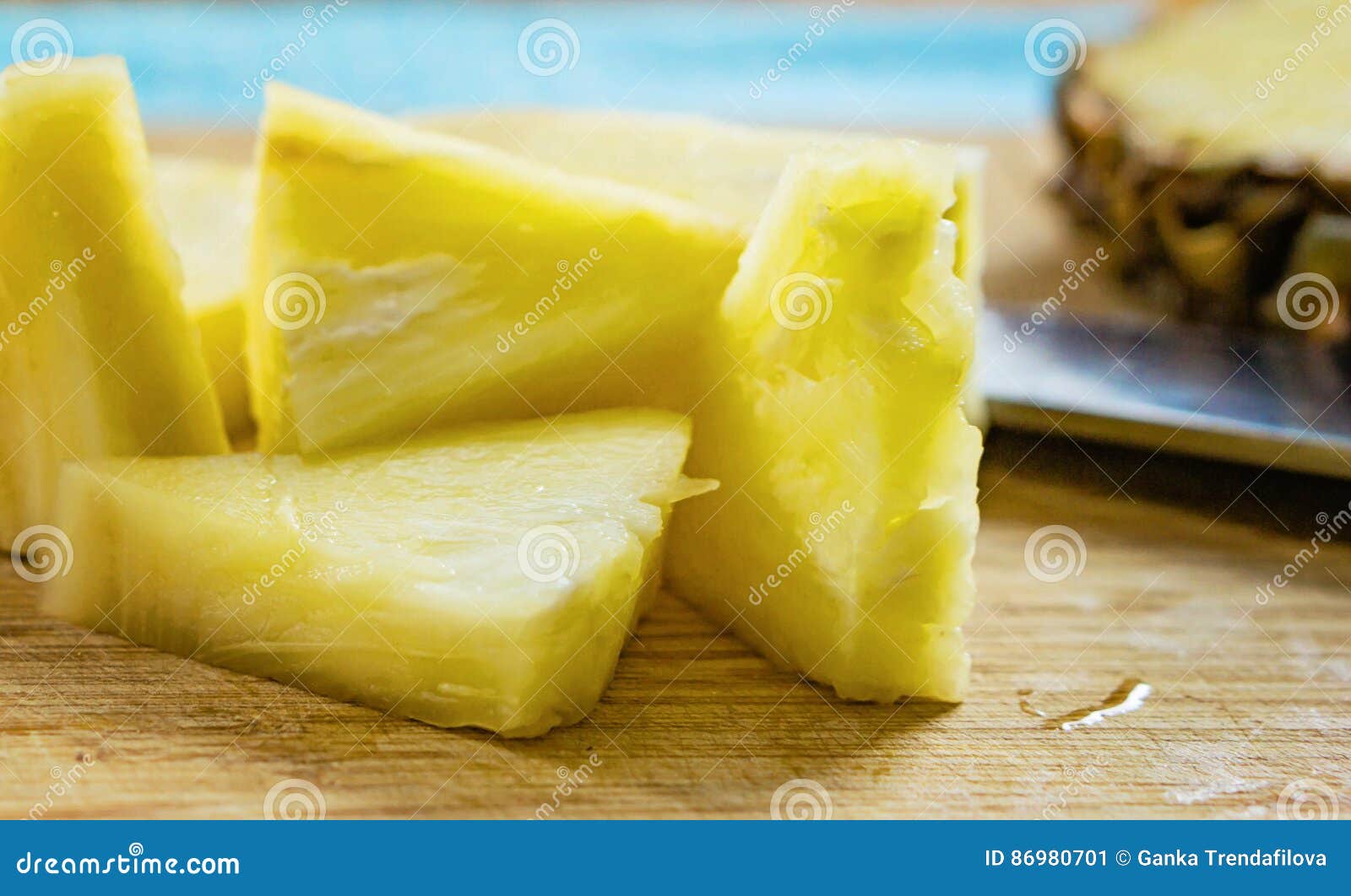 Closeup of Chopped Pineapple, Triangular Pieces on the Kitchen T Stock ...