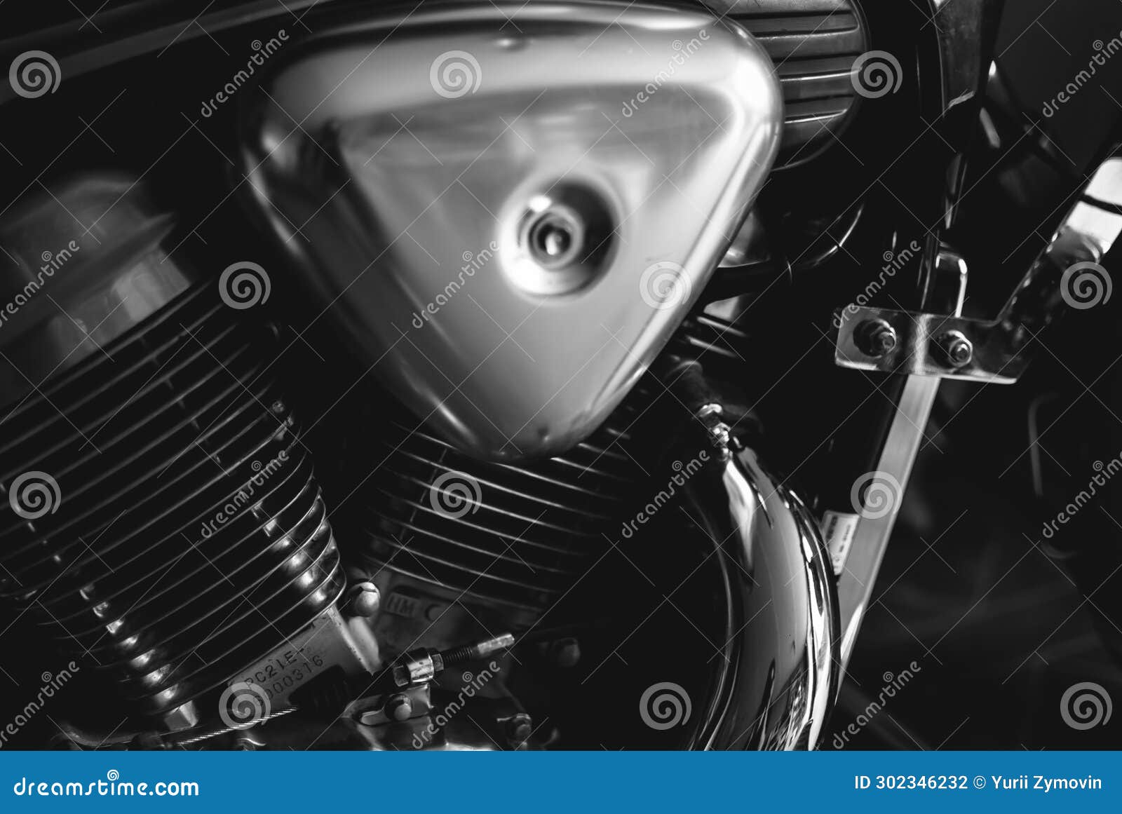 Closeup of Chopper S Chrome Engine. Black and White Stock Photo - Image ...