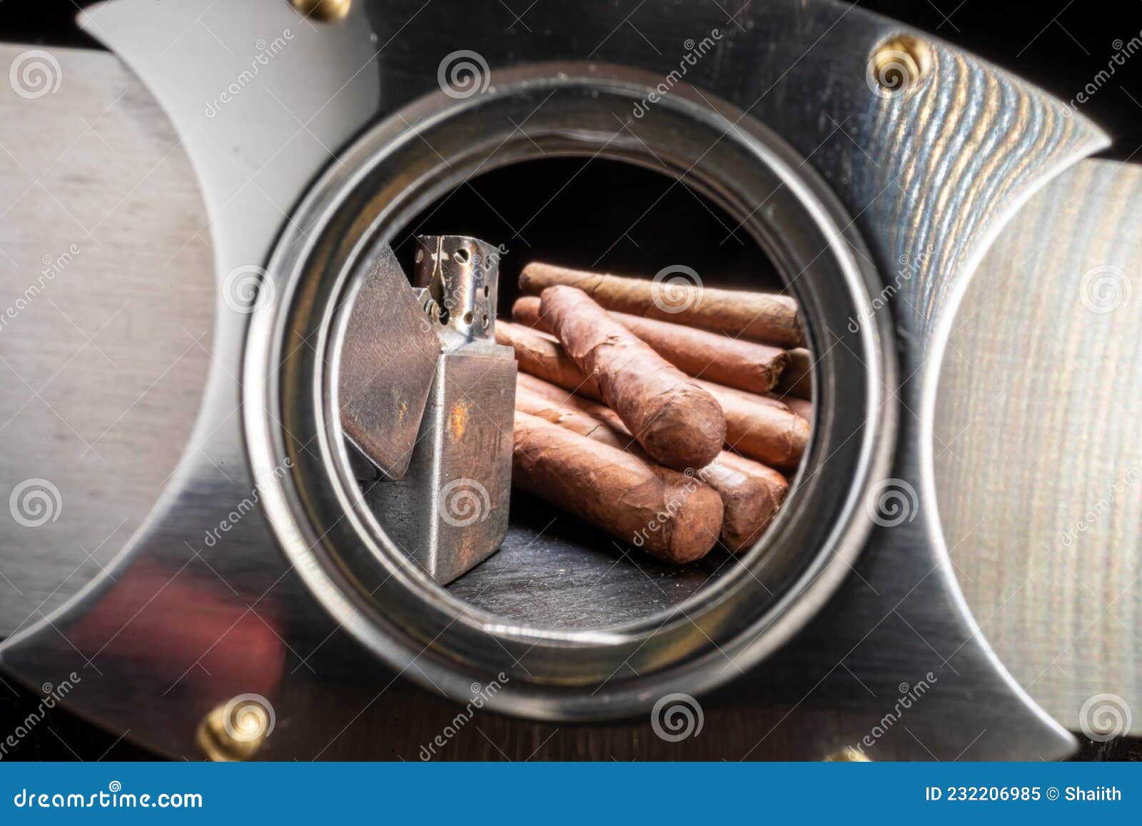 Cigars in Humidor. Expensive Cigar, Humidor and Cutter Stock Image ...