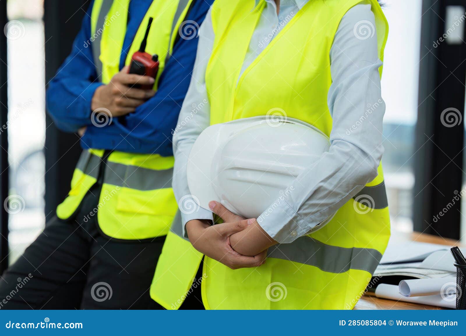 Closeup Civil Engineers and Architects Team Working Together at the ...