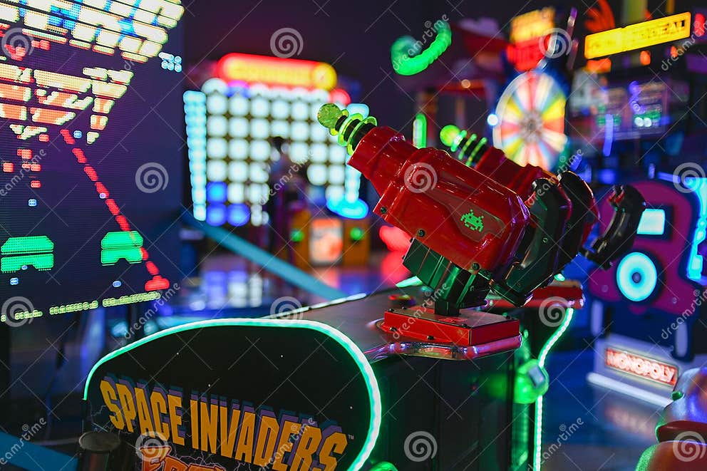 Closeup of Classic Arcade Space Invaders Gaming Set Editorial ...