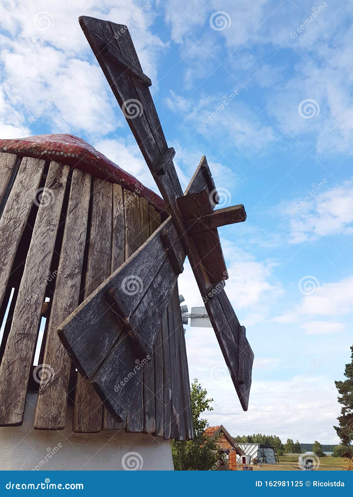 Closeup of Classic Wooden Windmill with Blades Stock Image - Image of ...
