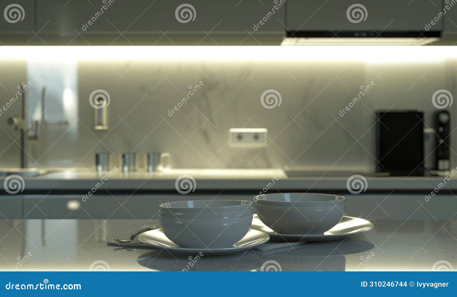 Closeup of Clean Plates on Countertop in Modern Kitchen at Home Stock ...