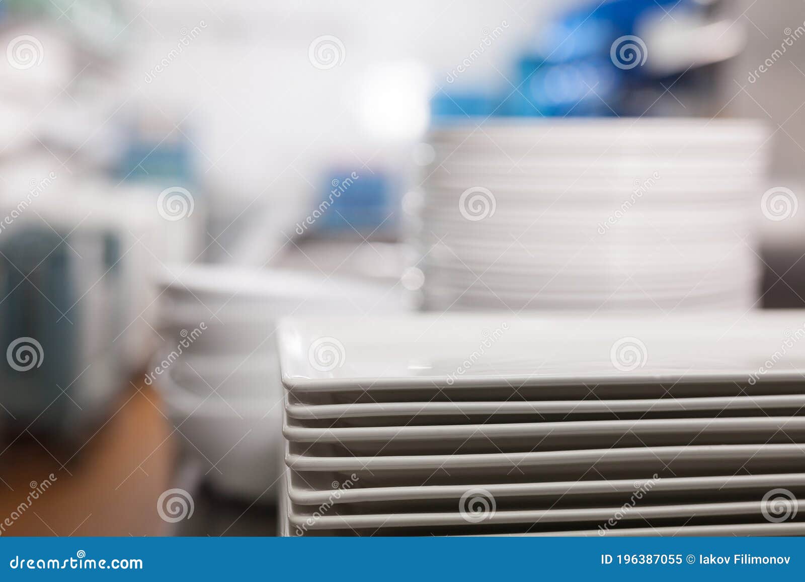 Closeup of Clean Plates in Restaurant Kitchen Stock Image - Image of ...