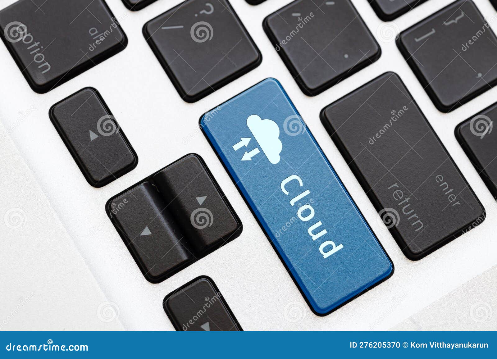 Closeup Cloud Text Button Command Text for Save Upload or Download Data in Computer Cloud System ...