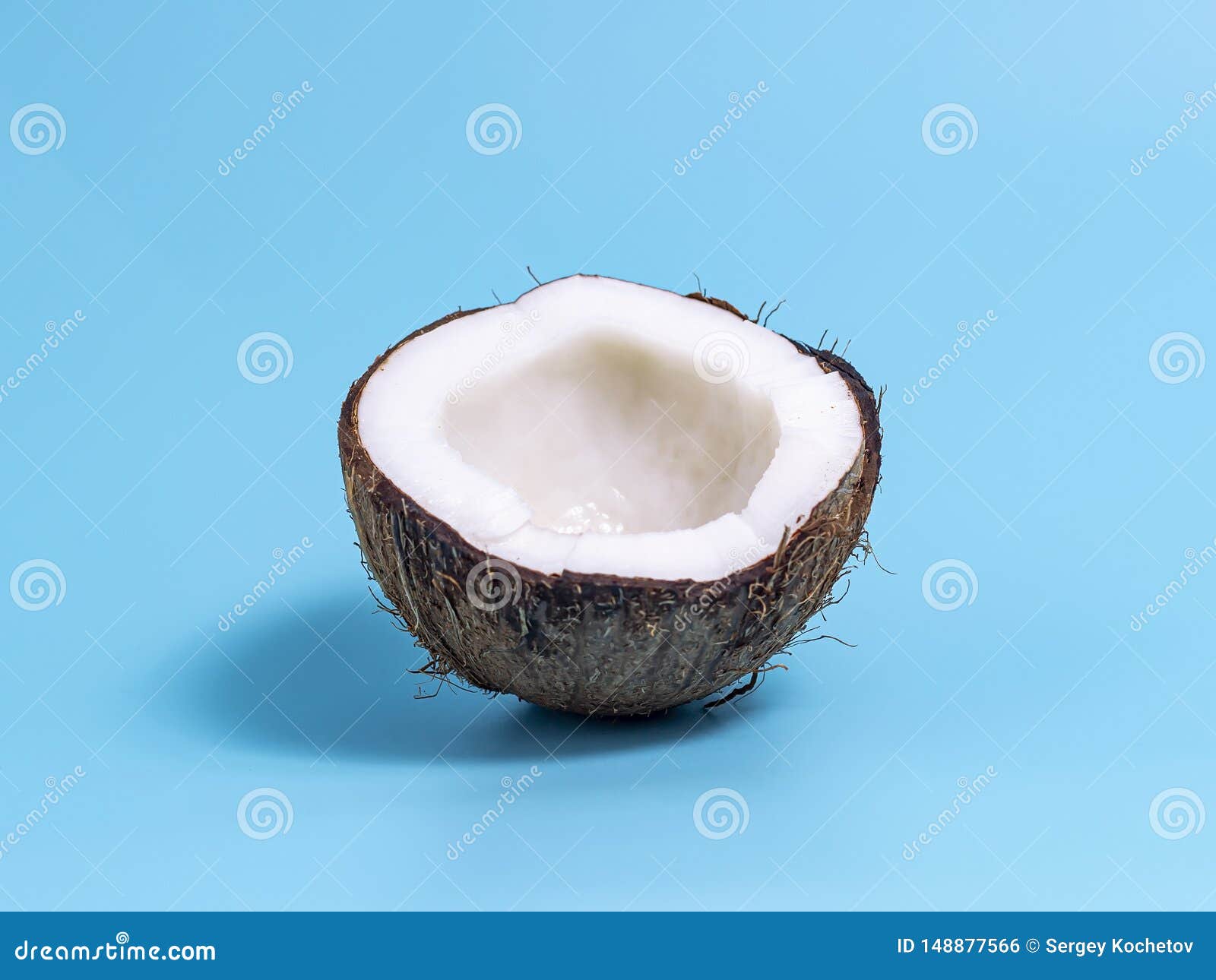 Closeup of Coconut on Blue Background. Summer Background Stock Photo ...