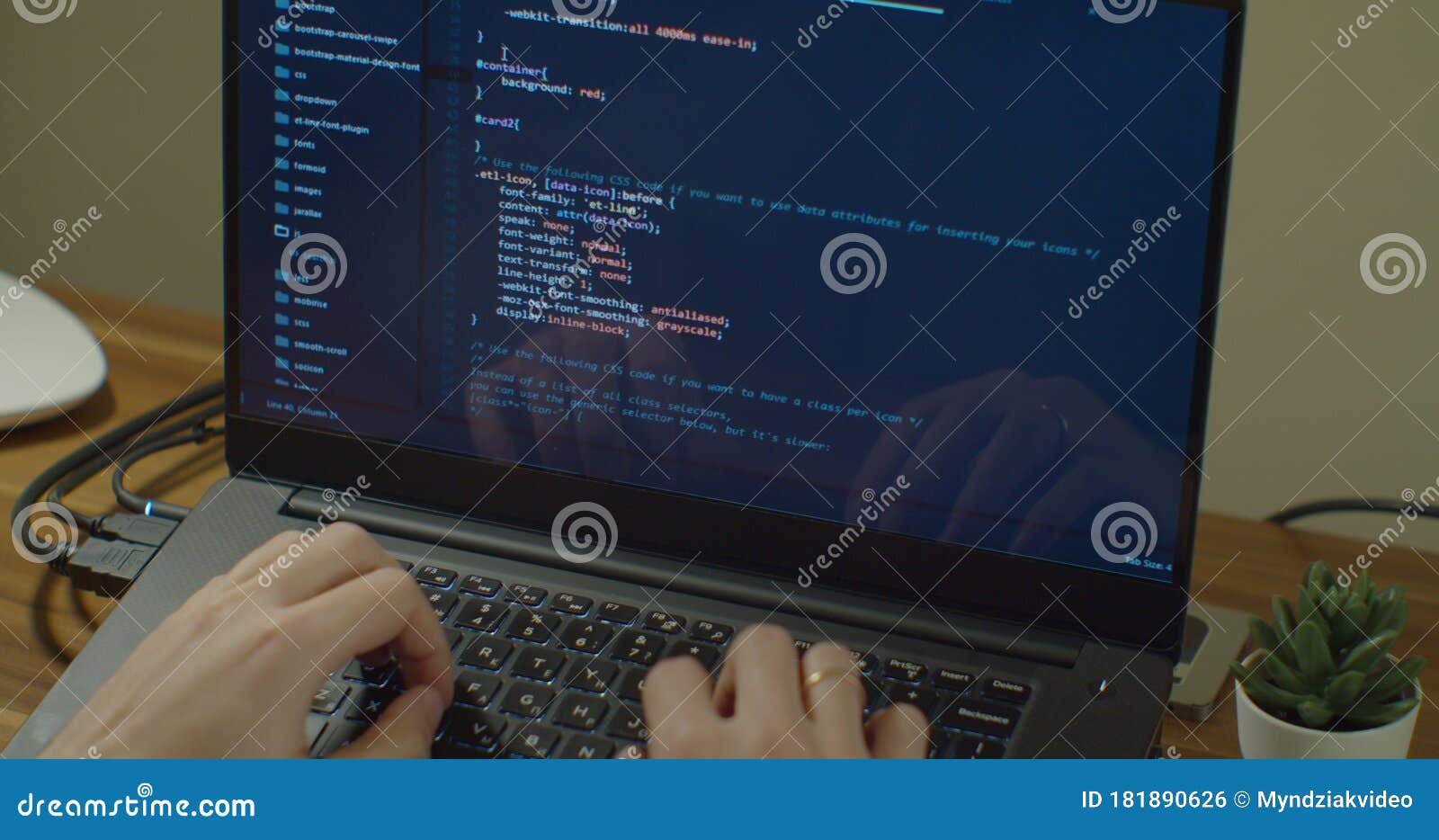 Closeup Coding On Screen Man Hands Coding Html And Programming On Screen Laptop Development