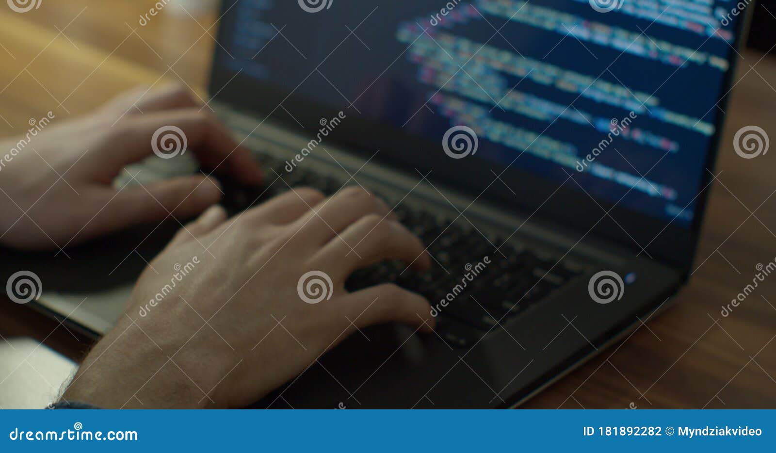 Closeup Coding On Screen Man Hands Coding Html And Programming On Screen Laptop Development