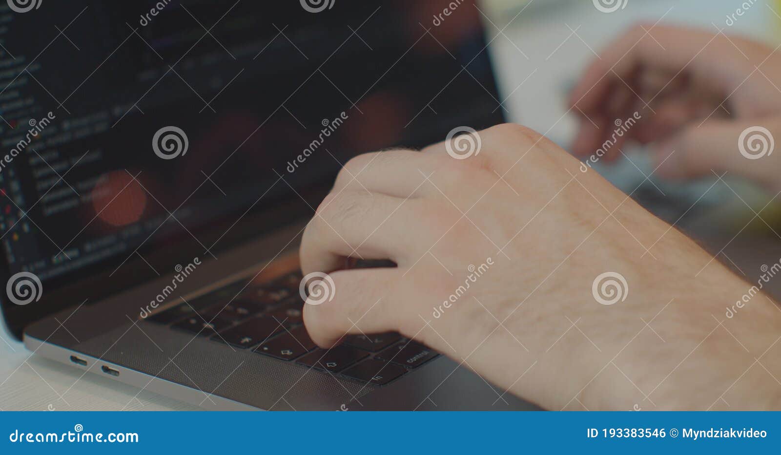 Closeup Coding On Screen Man Hands Coding Html And Programming On Screen Laptop Development