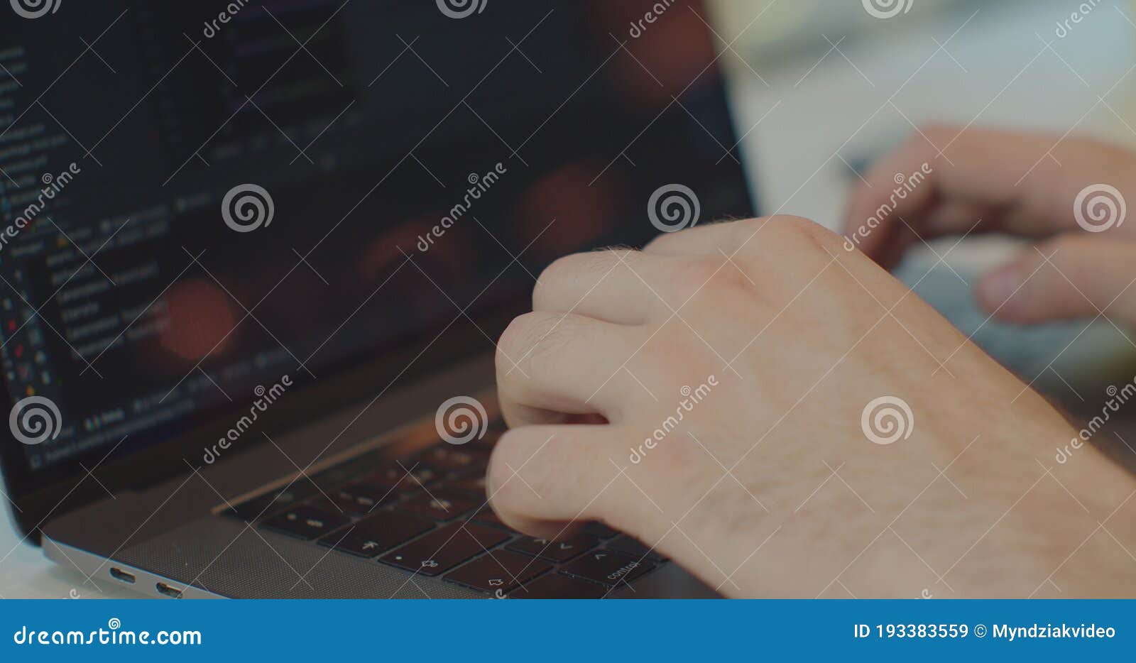 Closeup Coding On Screen Man Hands Coding Html And Programming On Screen Laptop Development