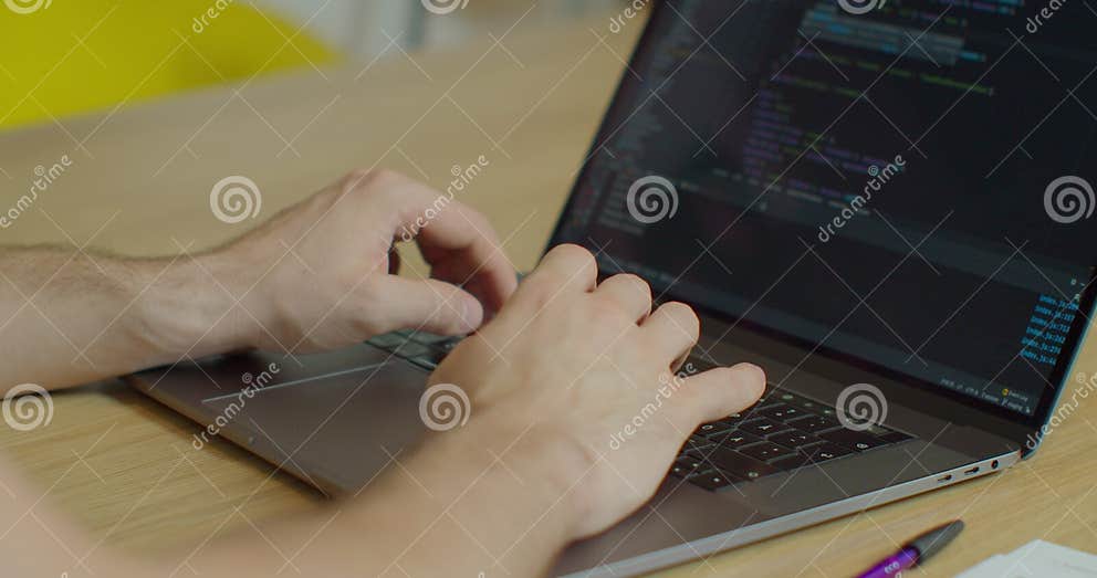 Closeup Coding on Screen, Man Hands Coding Html and Programming on ...