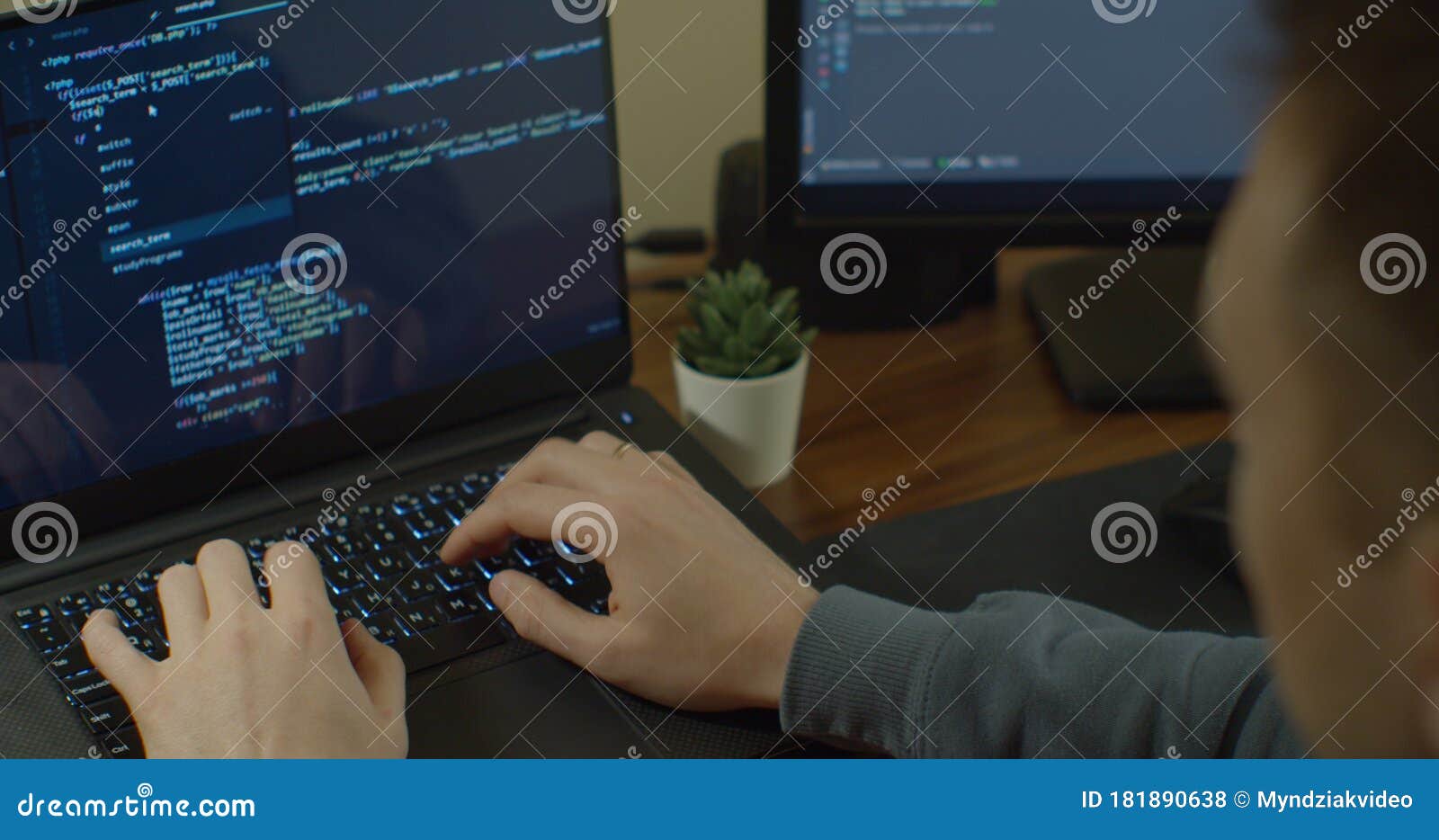 Closeup Coding On Screen Man Hands Coding Html And Programming On Screen Monitors Development 5419