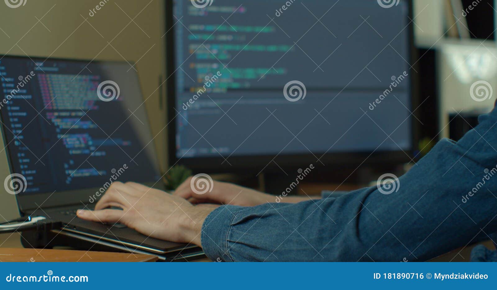 Closeup Coding On Screen Man Hands Coding Html And Programming On Screen Monitors Development 8106