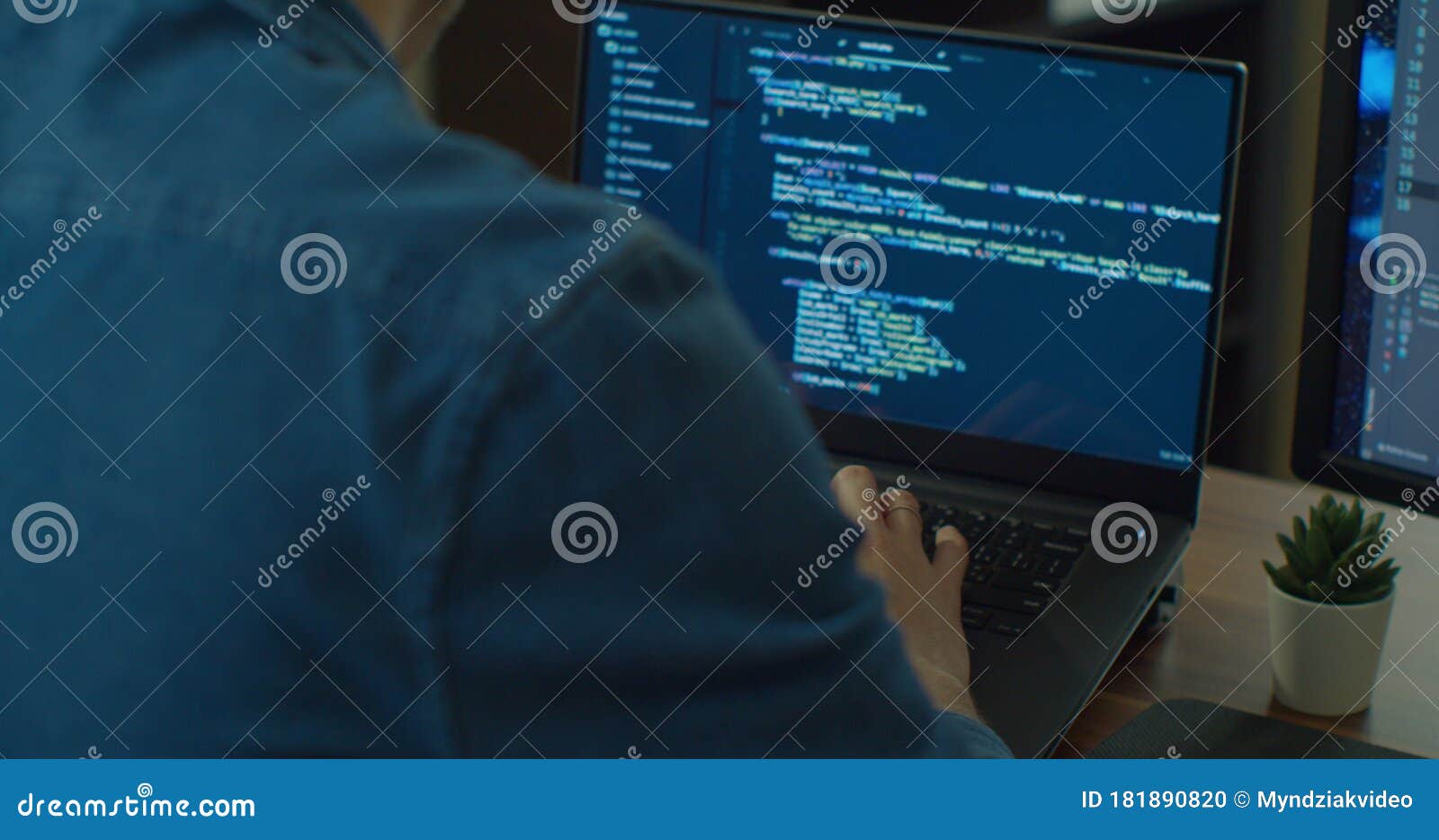 Closeup Coding On Screen Man Hands Coding Html And Programming On Two 0186