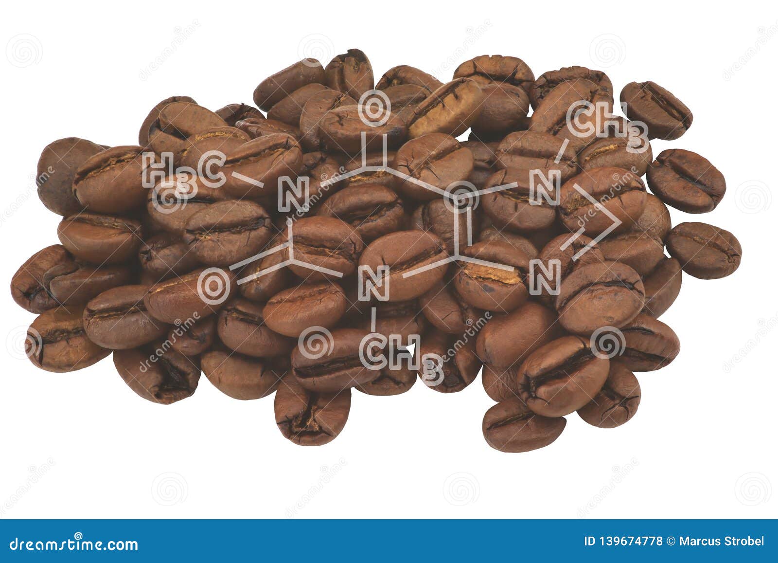 Closeup of Coffee Beans and Highlighted Molecule Scheme of Caffeine ...
