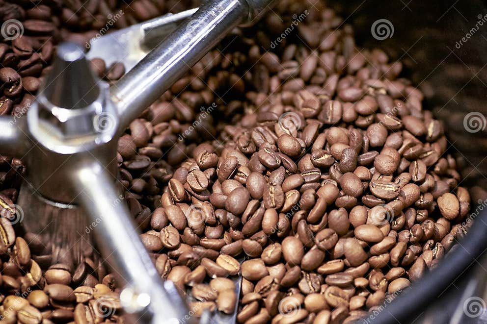 Closeup Coffee Beans during the Roasting Process Stock Image - Image of ...