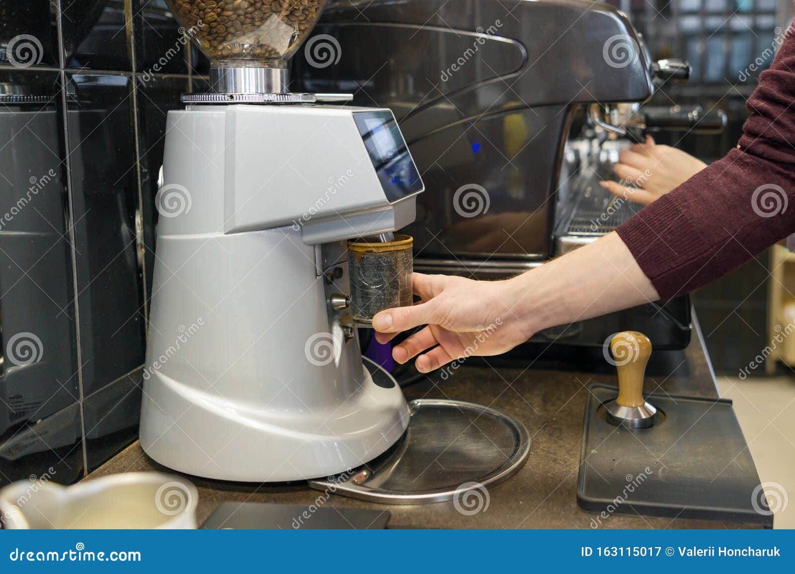 Closeup of Coffee Making Process, Hands of Barista Using a Coffee ...