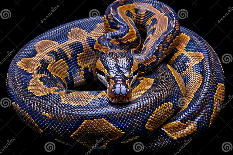 Closeup of a Coiled Burmese Python Stock Illustration - Illustration of ...