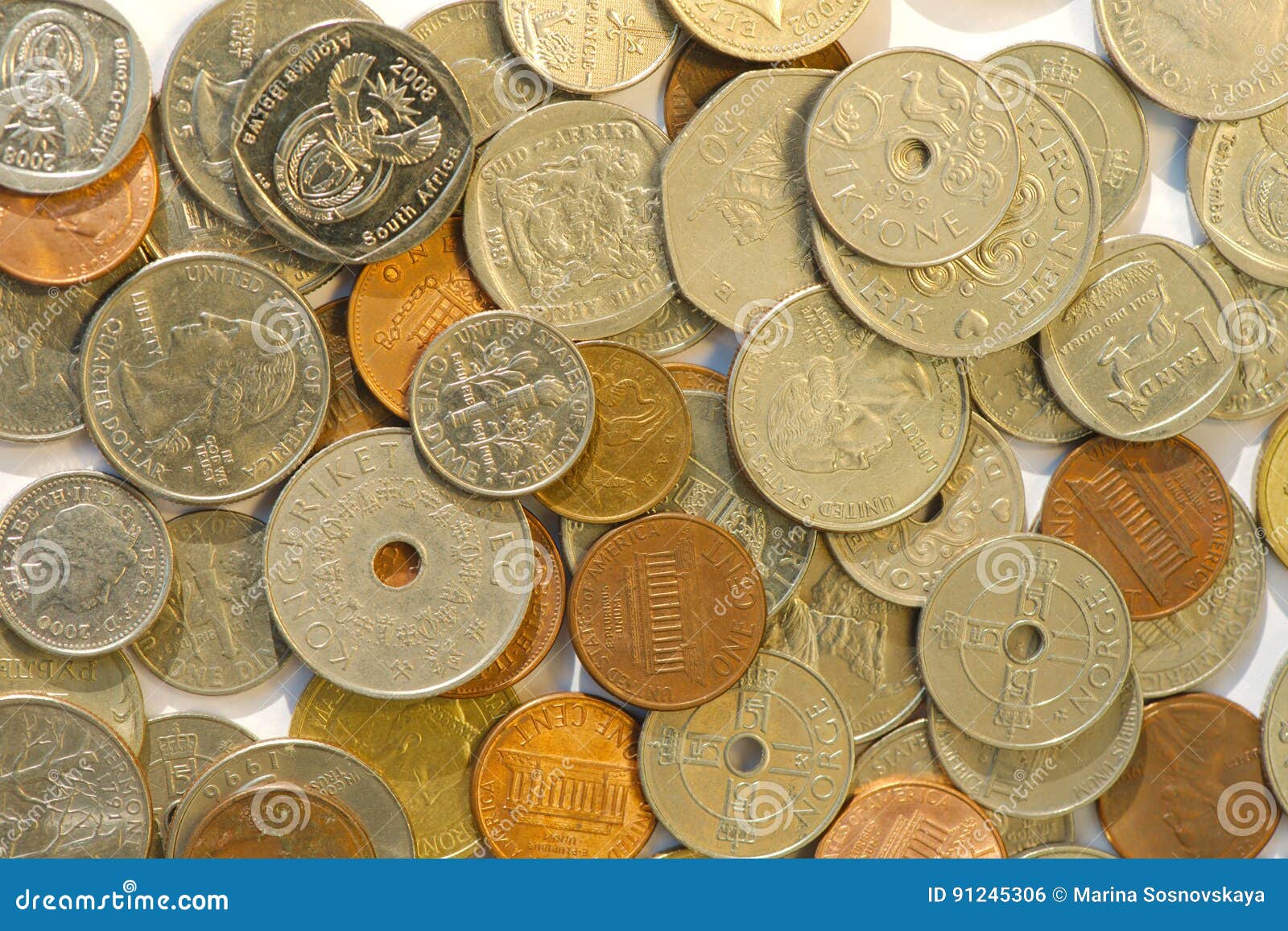 Closeup of Coins from Multiple Countries Stock Photo - Image of british ...