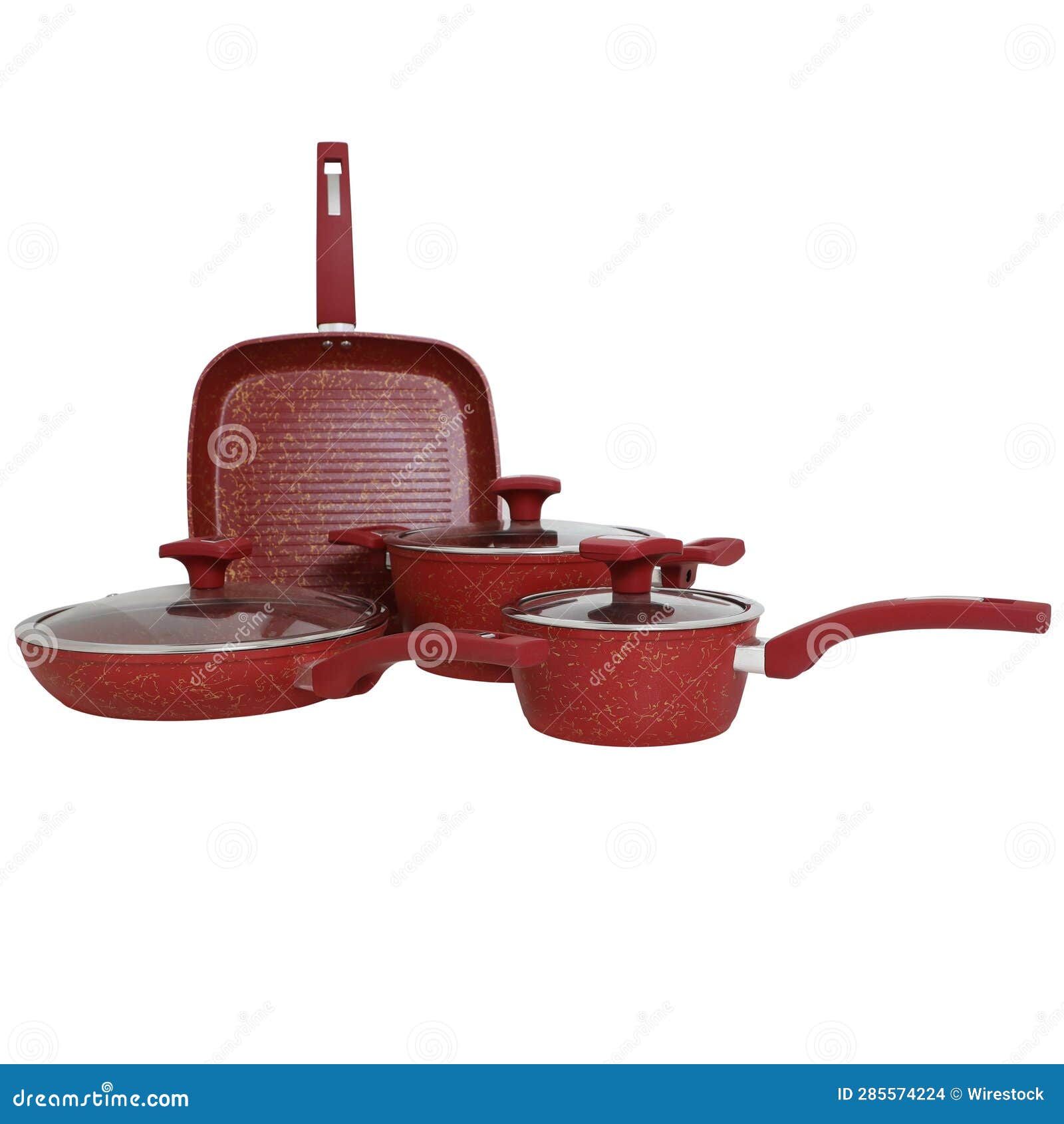 Closeup of Collection of Cookware in a Variety of Sizes on a White ...