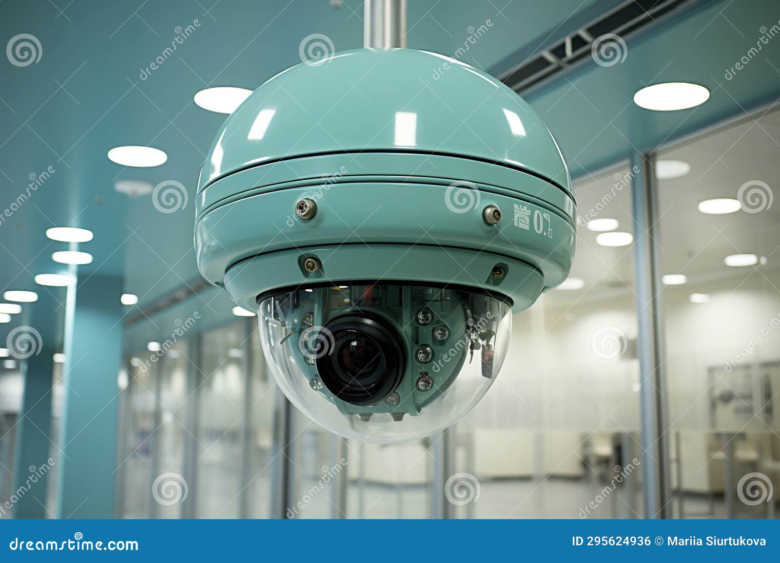 Closeup of Color Digital Security Camera Mounted on the Ceiling for ...