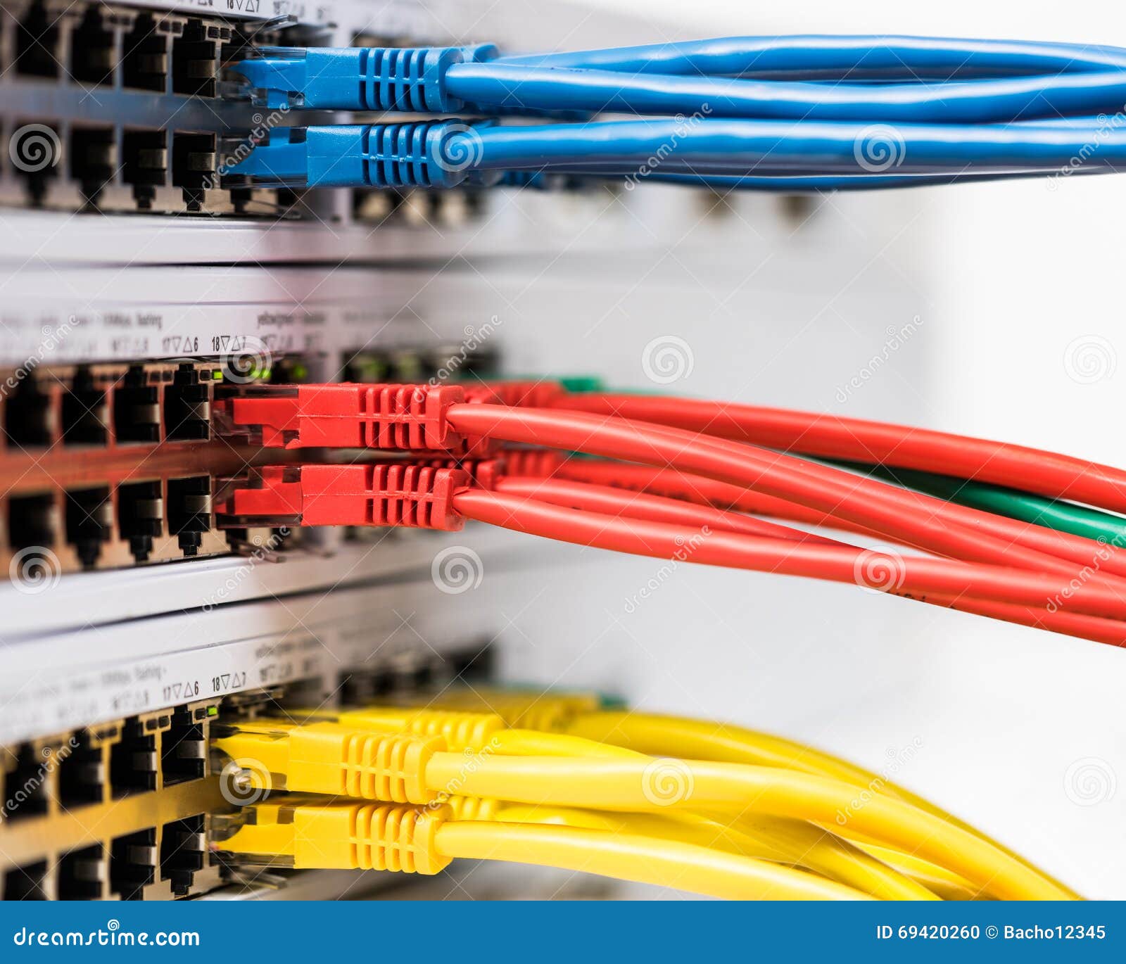 Closeup of Colored Computer Network Cables Connected To a Swi Stock ...