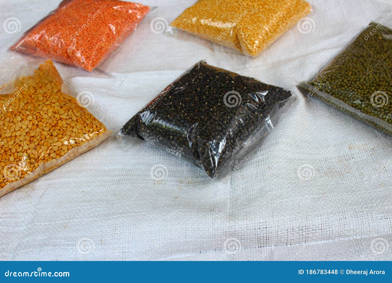Colorful Lentils in Plastic Packets Stock Photo - Image of dhuli ...