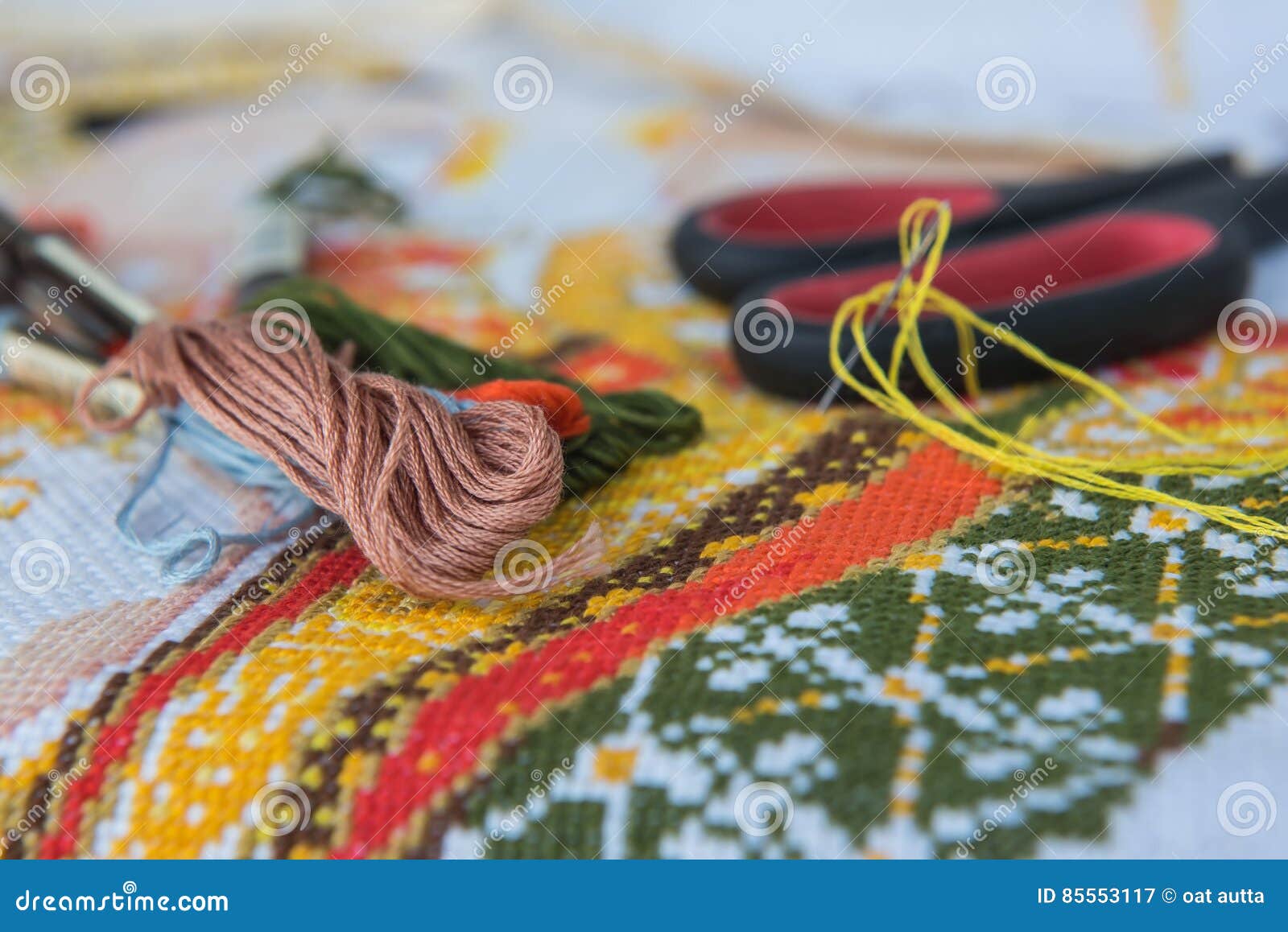 Closeup Colorful Thread for Cross-stitch Embroidery. Stock Image ...