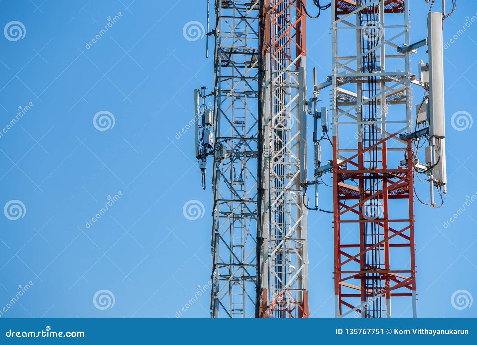 Communication Tower Metal Frame Isolated on Blue Sky Stock Image ...
