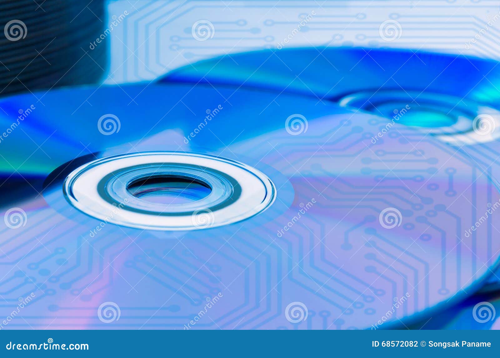 Closeup Compact Discs (CD/DVD) with the Circuit Board Stock Photo ...