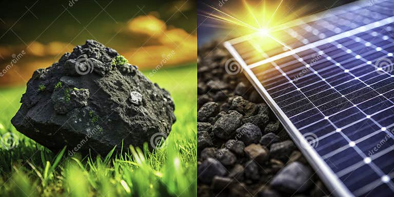 CloseUp Comparison Solar Panel Technology Vs Coal Powers Impact on the ...