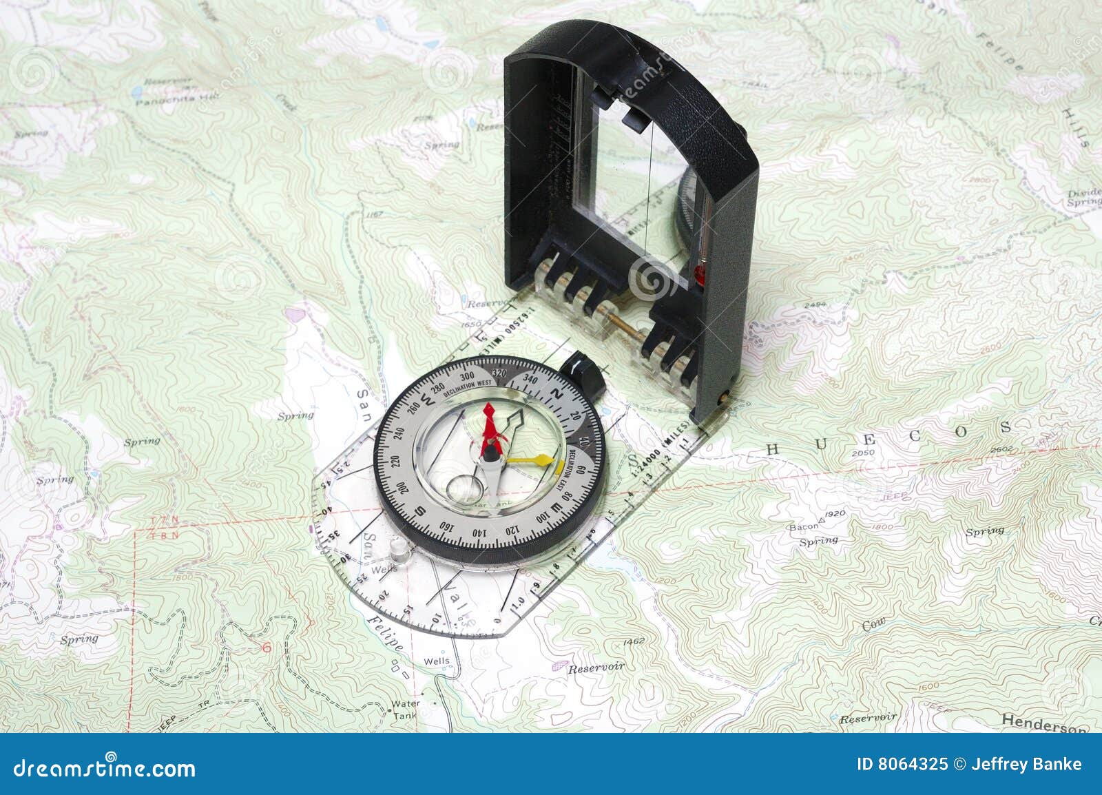 Closeup of compass and map stock image. Image of mirror - 8064325