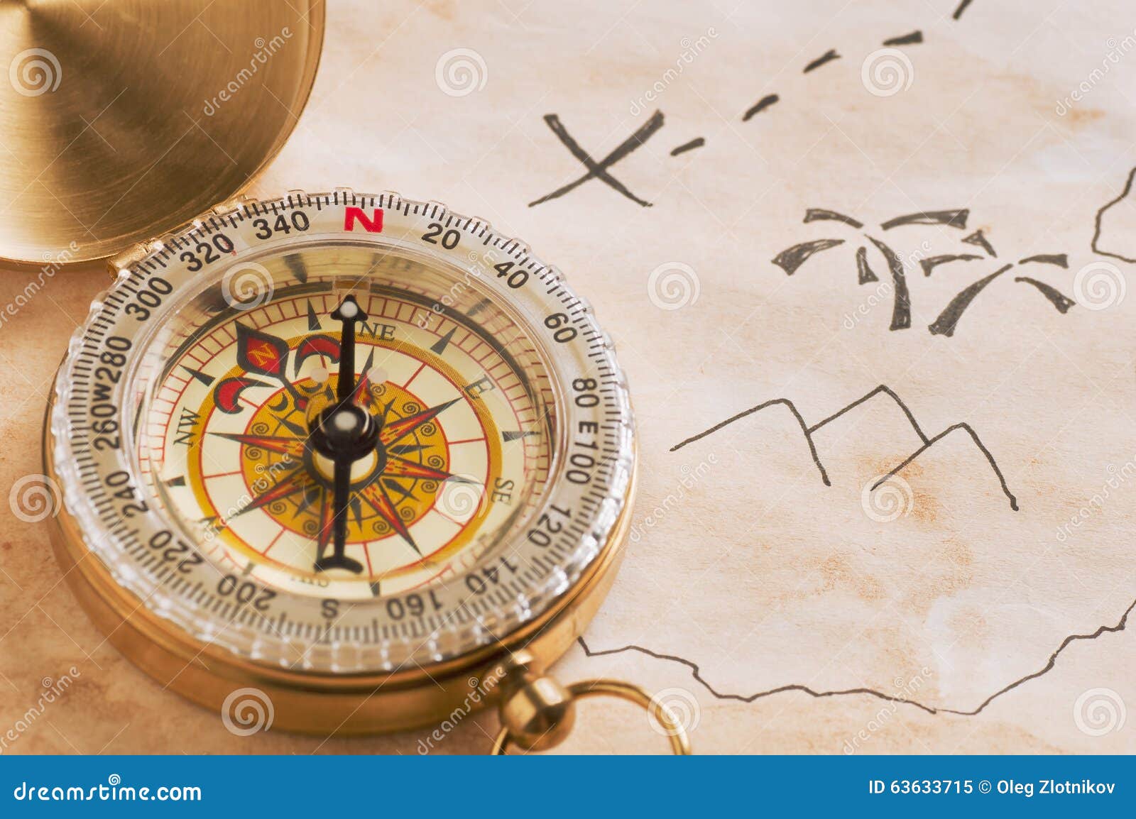 Closeup of Compass Over Stained Yellowed Paper Stock Image - Image of ...