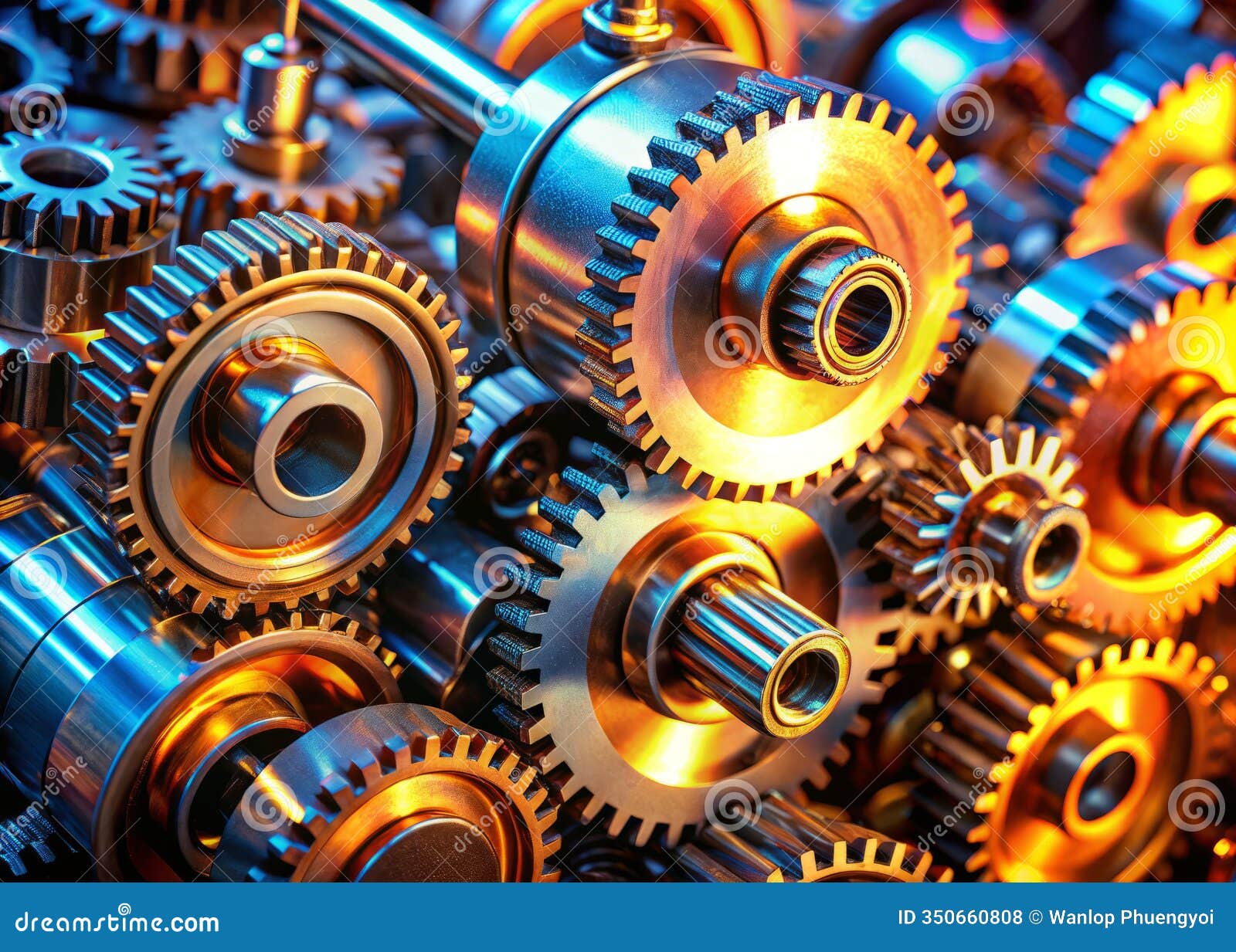 CloseUp of a Complex Industrial Gear System Engineering Precision and ...