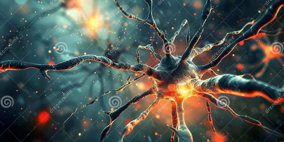 A Closeup of a Complex Neural Network Illustrating Interconnected Axons Representing Brain ...