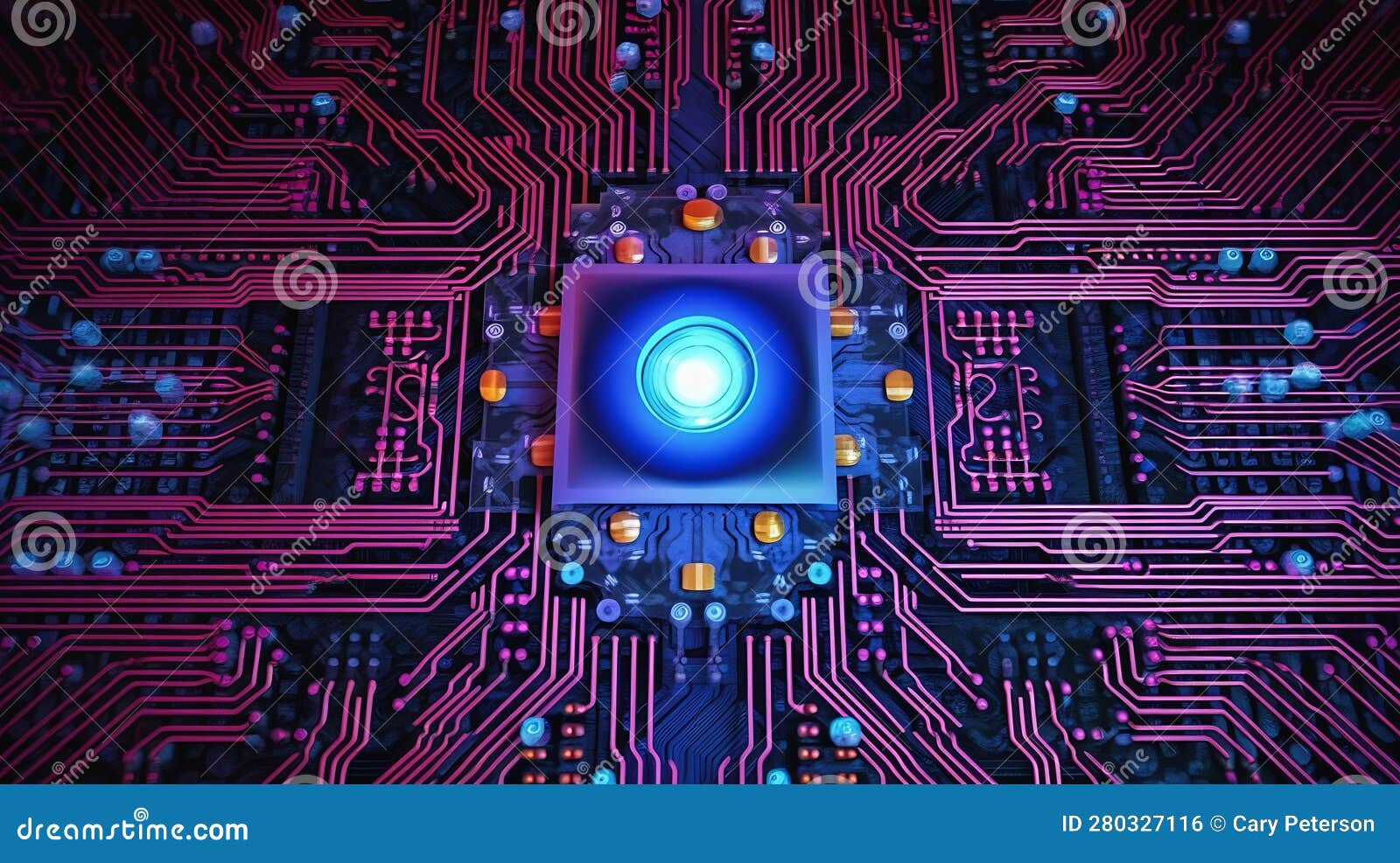 A Closeup of a Computer Circuit Board with Blue Light Stock ...