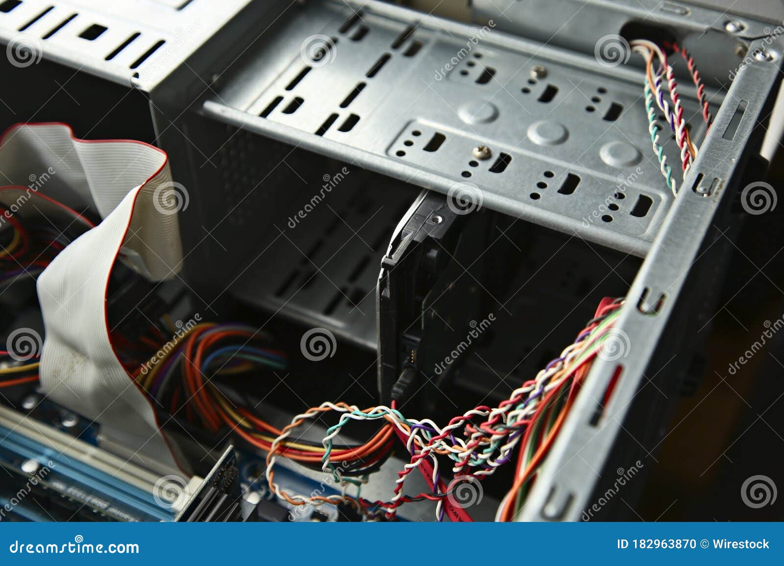 Closeup of Computer Components in an Open Case Under the Lights Stock ...