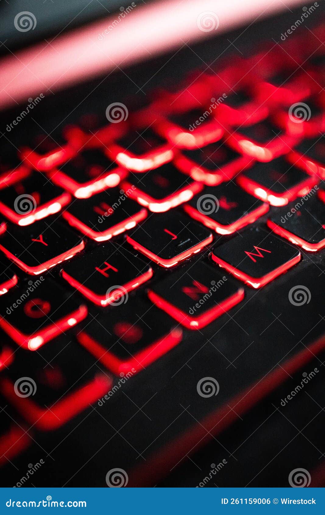 Closeup of a Computer Keyboard with a Red Light Stock Photo - Image of ...