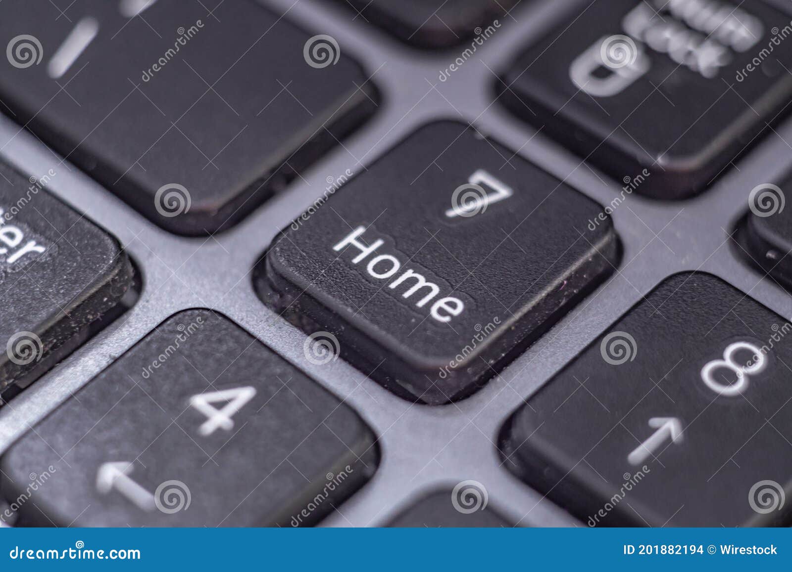 Closeup of a Computer Keyboard Zoomed on the Number 7 and Home Button ...