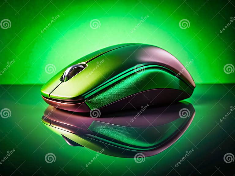 Closeup Computer Mouse Detail on Vibrant Green Exploring Textures and ...