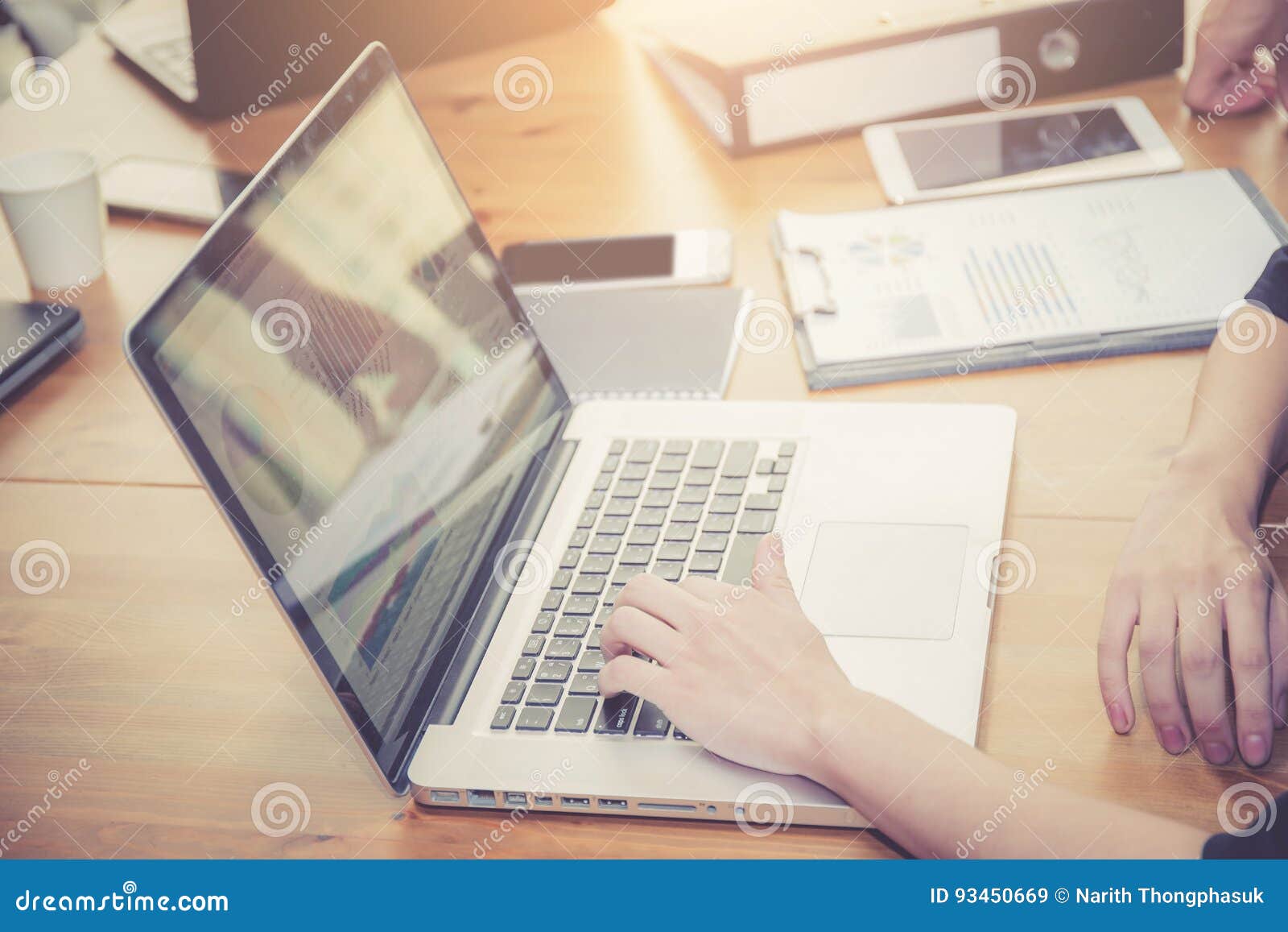 Closeup Computer Notebook in Office with Woman for Work. Stock Image ...