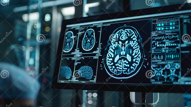 Closeup of a Computer Screen Displaying Brain Scans and Data Collected ...