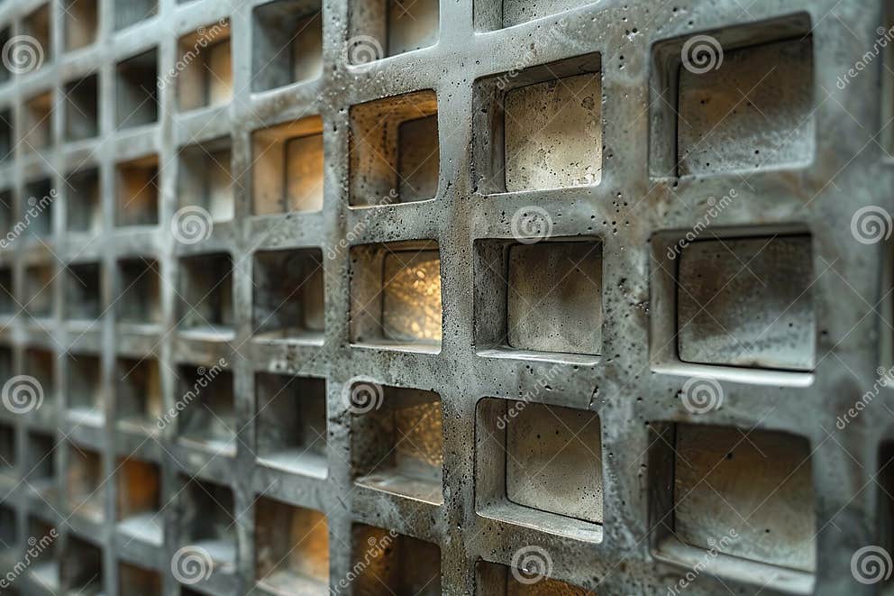 Closeup of a Concrete Grid Structure with Square Openings and Side ...