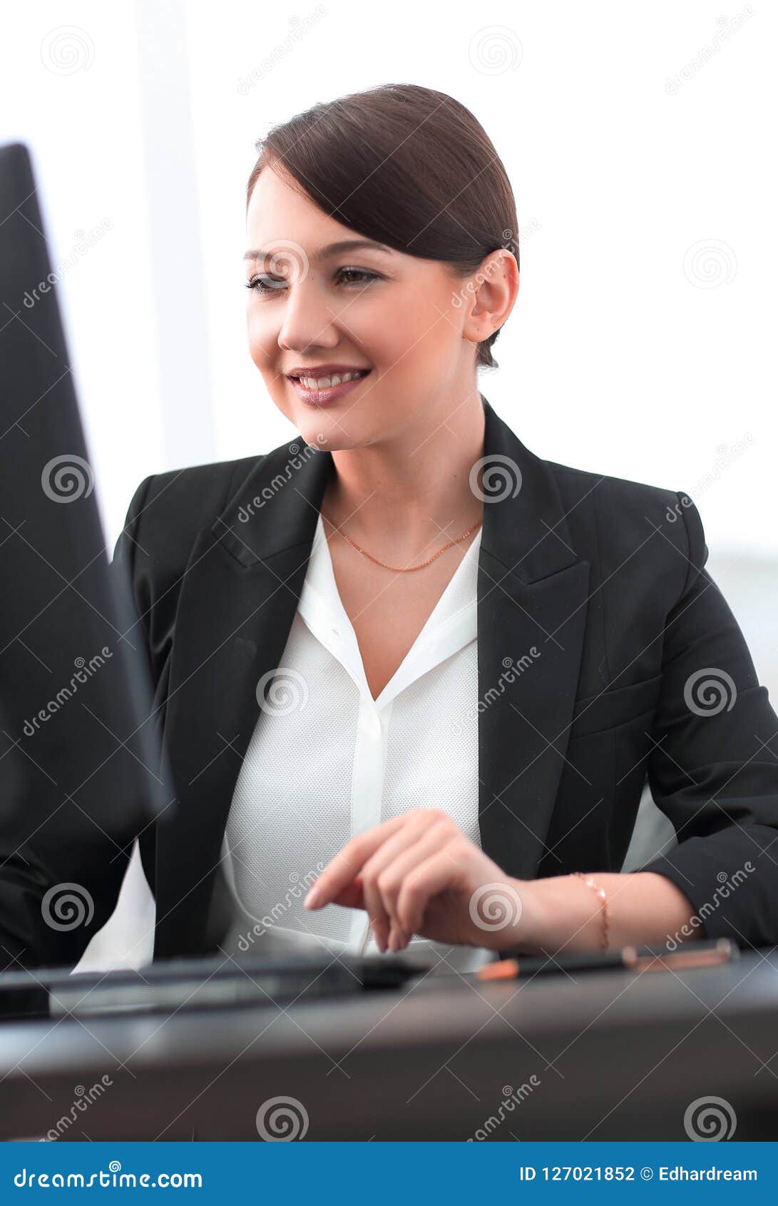 Closeup of a Confident Young Business Woman Working on Computer Stock ...