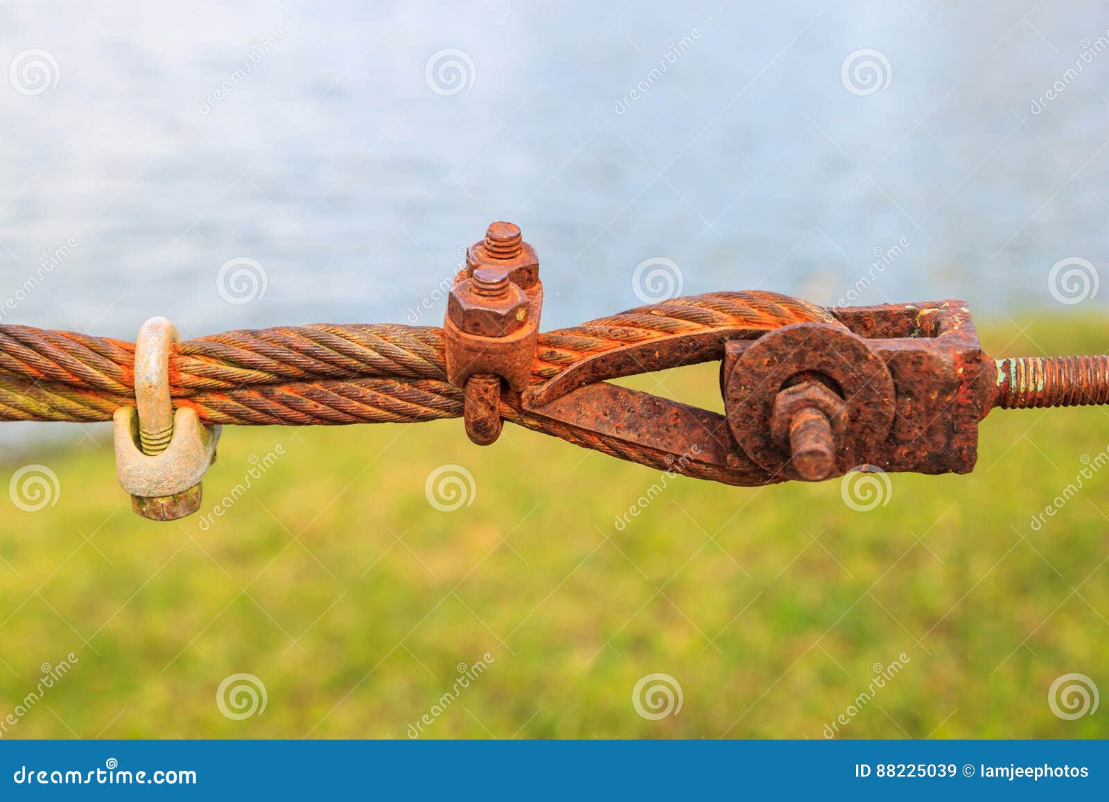 Closeup Connection of Rusty Steel Sling Wire Rope with Blurry ...