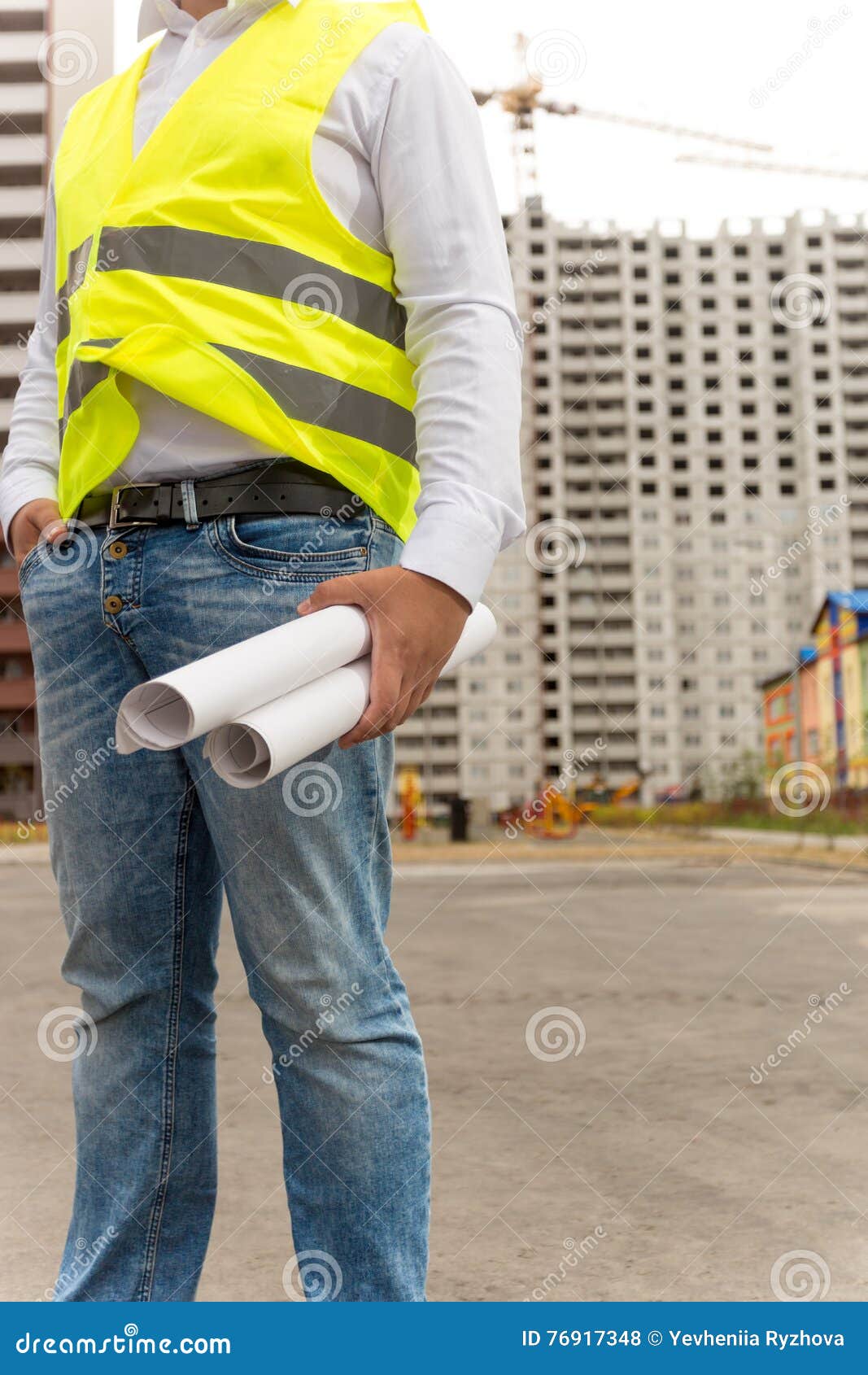 Closeup of Construction Engineer Standing at Building Site and H Stock ...