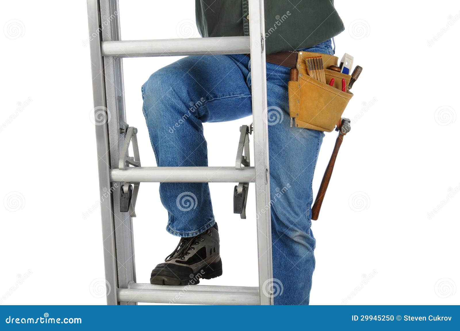 Construction Worker on Ladder Stock Photo - Image of gloves, laborer ...