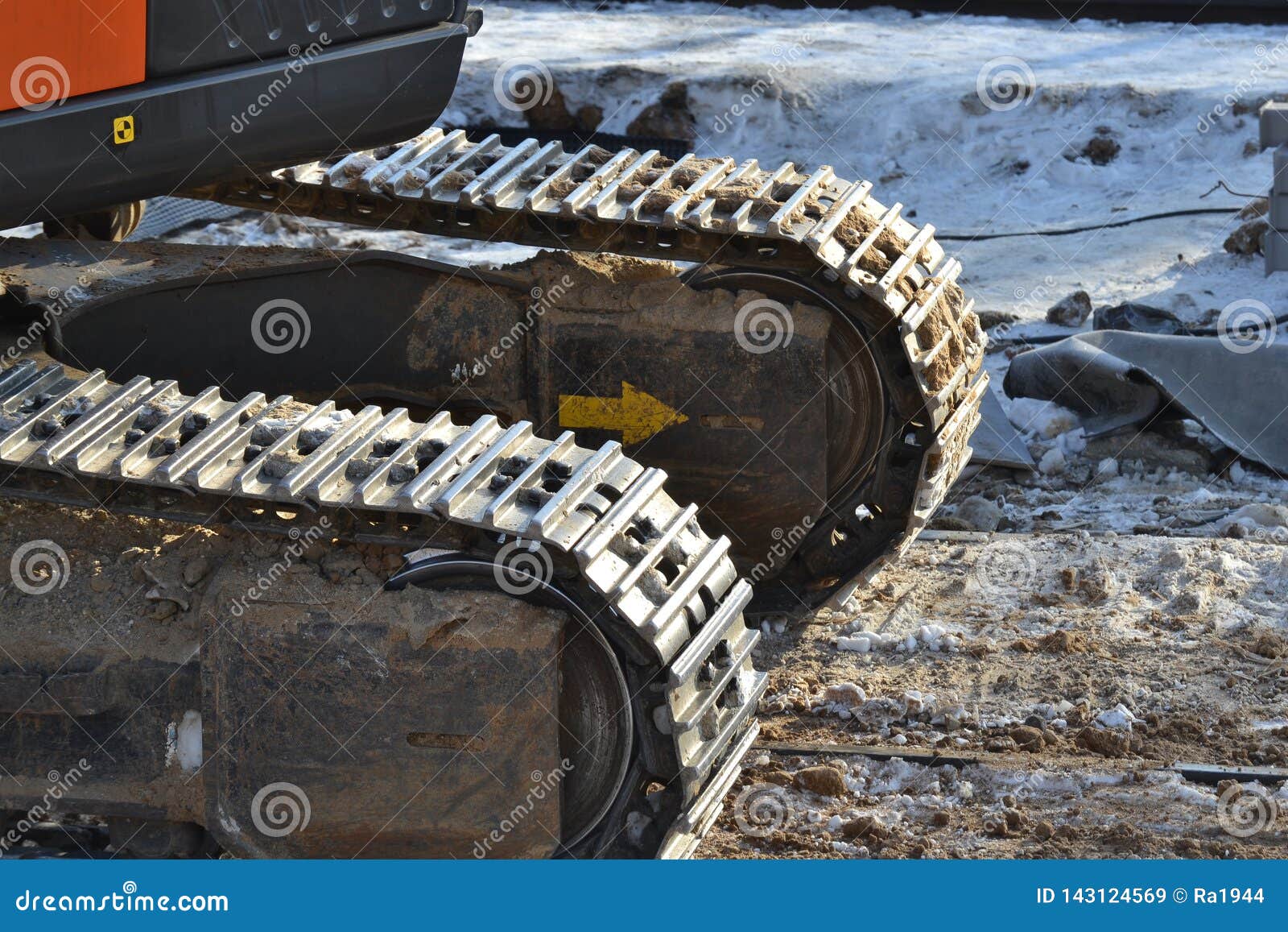 Closeup Continuous Tracks or Tracked Wheel of Excavator or Backhoe on ...