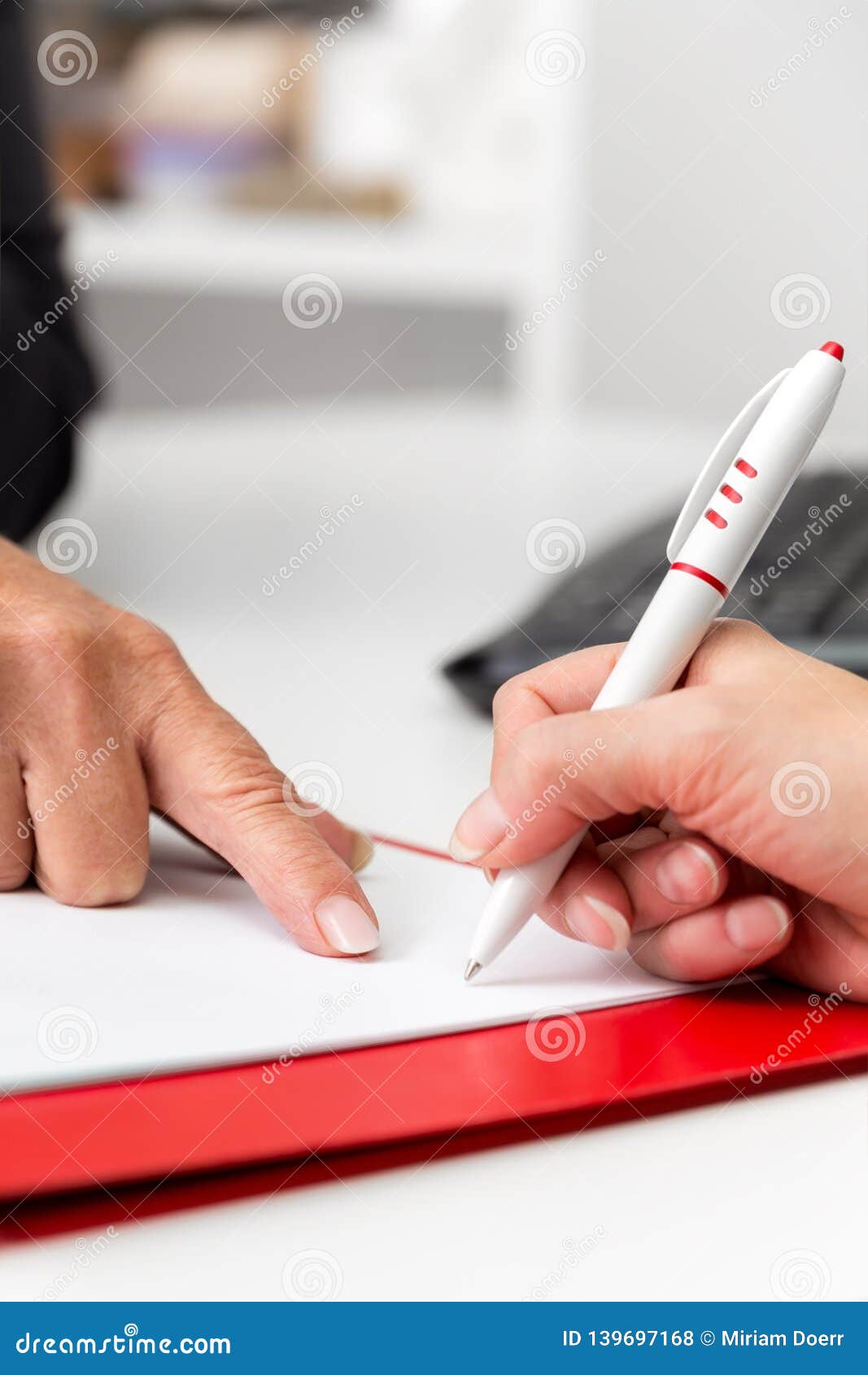 Closeup of a Contract Closing, Signature on a Empty Document Stock ...