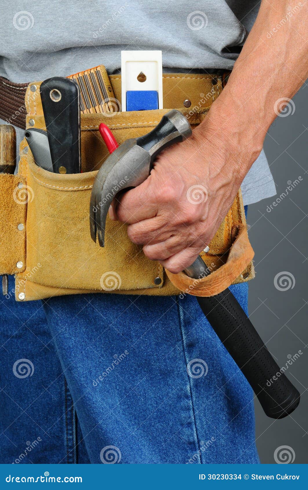 Closeup Contractor Tool Belt Stock Photo - Image of blue, belt: 30230334